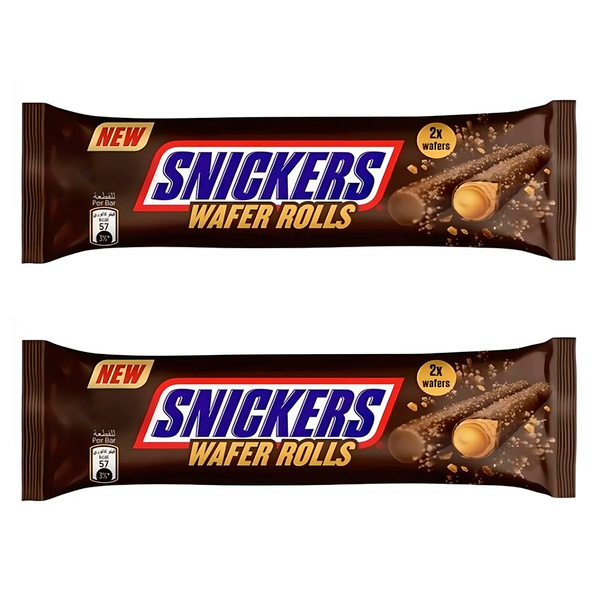 Шоколадные вафельные трубочки Snickers Wafer Rolls 2 шт. по 22 г ОАЭ ...