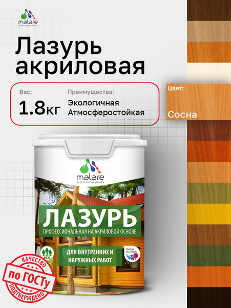 Лазурь-антисептик Malare Professional для дерева, для любых деревянных поверхностей, акриловая ...