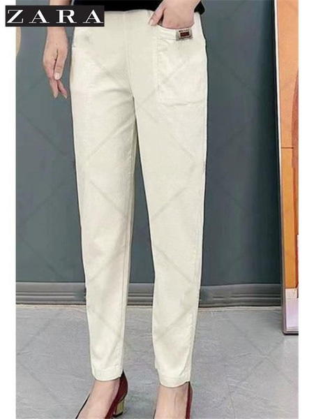 Брюки Женский Zara классические, широкие абрикосовый Хлопок Повседневный, размер 46 Эластичная ...