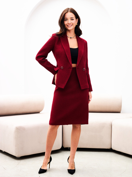 Жакет Женский a'Elita moda бордовый Твид, размер 50 приталенный Длинный двубортный Пуговицы ...