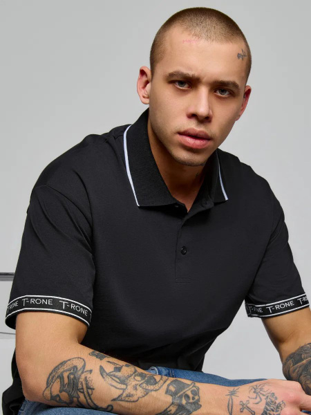 Поло Мужской T-RONE menswear черный графит Средний, размер 50 Хлопок ...