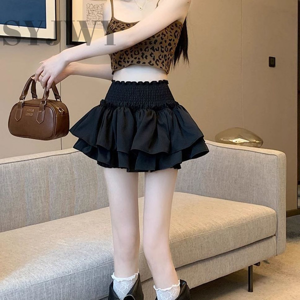 Юбка Женский SYJWY черный EVA прямая, плиссе, размер 42 Без застежки Мини Складки Однотонный ...