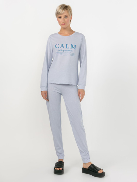 Пижама Женский OVS Полиэфир, Хлопок, размер 46, 48 Надписи голубой Бангладеш Домашний купить c ...