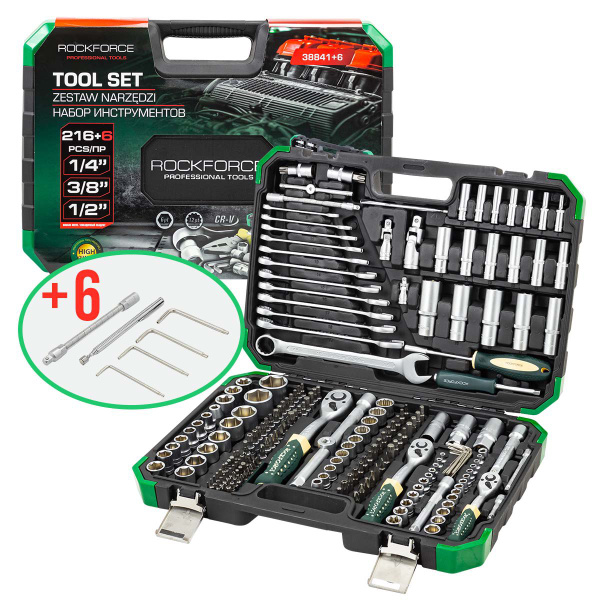 Набор инструментов 216+6пр. 1/4'', 3/8'', 1/2'' RockFORCE RF-38841+6 купить на OZON по низкой ...