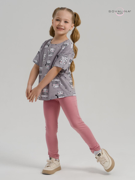 Комплект одежды Девочки SOVAlina Повседневный двойка, с легинсами черный, розовый, размер 134 ...