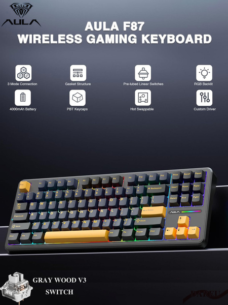 AULA Игровая клавиатура беспроводная AULA F87 механическая клавиатура, 80% беспроводная игровая ...