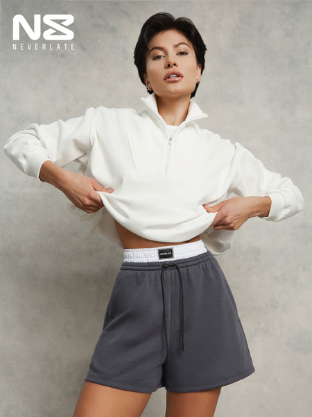 Шорты Женский NEVERLATE Повседневный графит, размер 42 Трикотаж, рост 164-170 Резинка Шнуровка ...