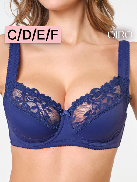 Бюстгальтер Женский OIRO мягкая чашка на каркасе, на косточках, размер 80D синий Нейлон, Эластан ...