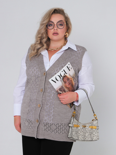 Жилет Женский SAFI&AMI Collection кофе с молоком Трикотаж, размер 60 Декоративные пуговицы ...