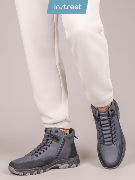 Ботинки Мужской Instreet синий, размер 40 Зима 8 Шнурки, Молния Толстый каблук Россия купить c ...