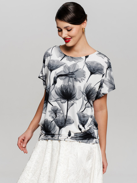 Футболка Женский SAHAR art lab белый, серый Без рукавов, размер 46, 48 Вискоза Цветочный ...