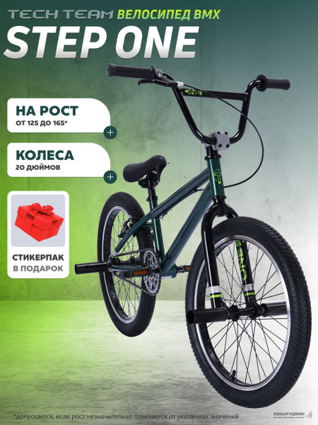 дф step grn Детский трюковый BMX велосипед TechTeam с прочной стальной рамой, большими колесами ...