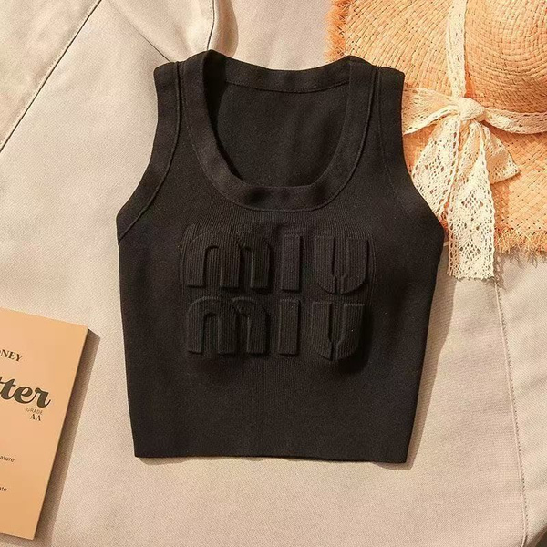 Майка Женский Miu Miu черный размер 44 Хлопок Повседневный Китай облегающий Надписи Логотип