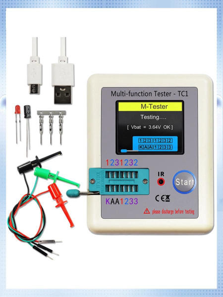 LCR-TC1 TC1 Дисплей Многофункциональный тестер транзисторов с подсветкой TFT совместим диодов ...