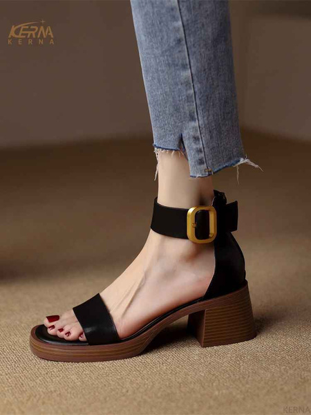 Босоножки Женский KERNA Толстый каблук Воловья кожа, размер 40 Открытый нос Лето Китай Молния ...