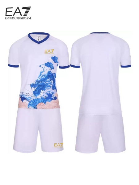 Костюм спортивный Мужской EA7 Спортивный двойка, с шортами белый, размер 56, 58 Полиэфирное ...