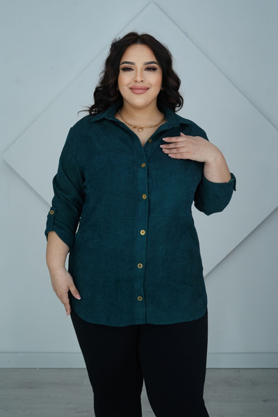 Рубашка Женский Assorti-moda морская волна Длинный Поливискоза, размер 66 прямой Пуговицы Россия ...