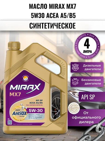 Масло моторное MIRAX MX7 5W-40 Синтетическое 4 л 607025 купить c доставкой на OZON по низкой ...