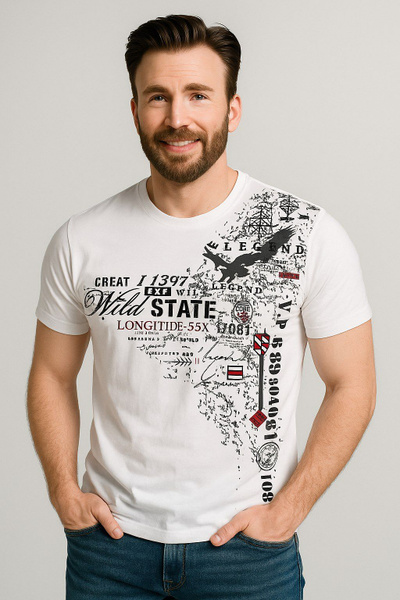 Футболка Мужской AXXELLA белый Короткий, размер 48 Хлопок свободный ...