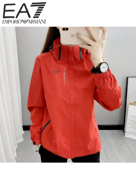 Ветровка Женский EA7 Карманы, УФ-защита красный круглый Полиэстер FR, размер 46, 48 Длинный На ...