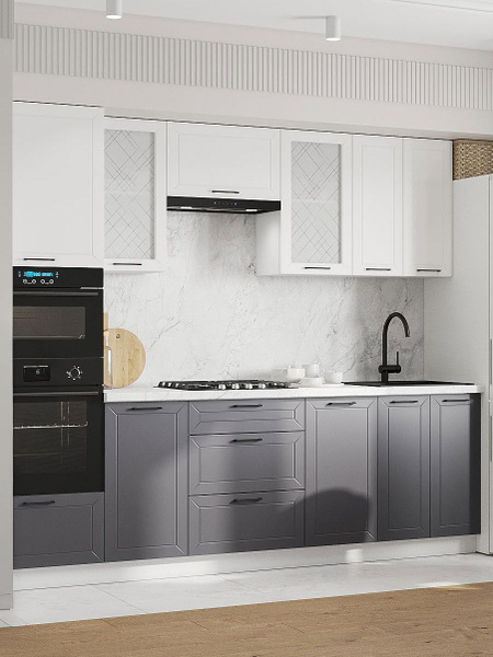 Кухонный гарнитур Сектор 2 6 м мебель для дома и кухни с антресолью Белый Графит Бланж