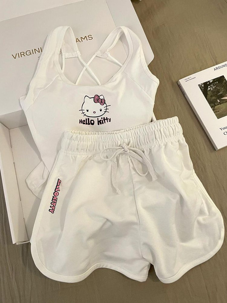 Комплект одежды Женский YIFU HOME Домашний белый, светло-розовый, размер 46 Лавсан Китай Лето ...