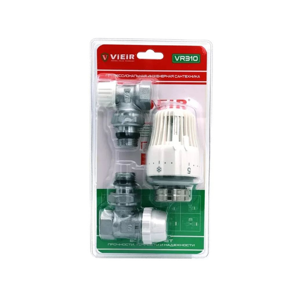 Комплект терморегулирующего оборудования для радиатора угловой 1/2" -Серебристый VR310 ViEiR ...