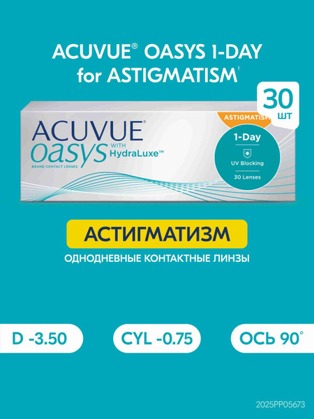 Линзы для астигматизма 30 шт. / -3,50 / -0,75 / 90 / ACUVUE® 1-Day ...