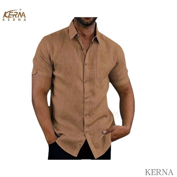 Рубашка Мужской KERNA хаки Лён Однотонный, размер 54 Пуговицы Китай, рост 150-180 купить c ...