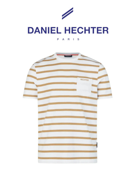 Футболка Мужской DANIEL HECHTER белый песок Короткий, размер 50 Хлопок Полоска прямой ...
