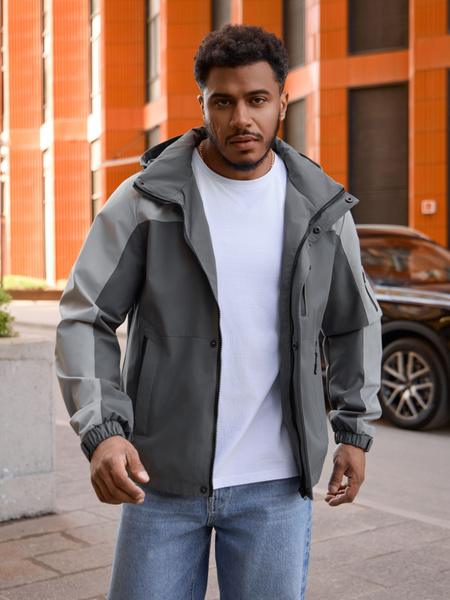 Ветровка Мужской KINGSO MENS темно-серый, серый графит капюшон Полиэстер, размер 56 Длинный ...