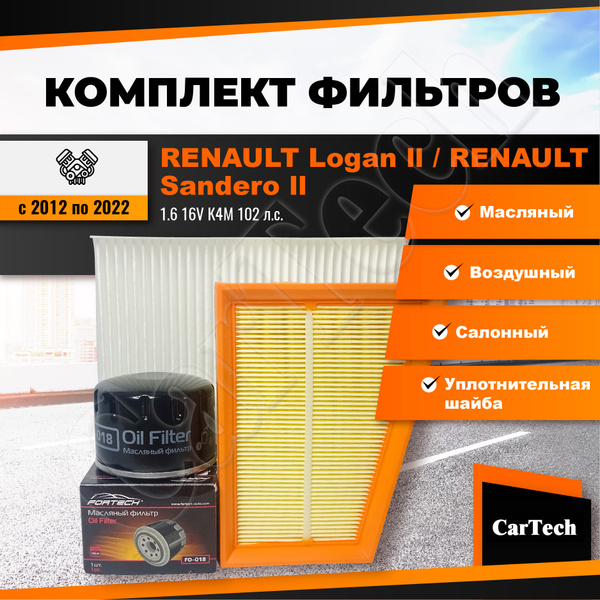 Комплект фильтров RENAULT Logan ll/Sandero ll с двигателем 1.6 16V K4M купить на OZON по низкой ...