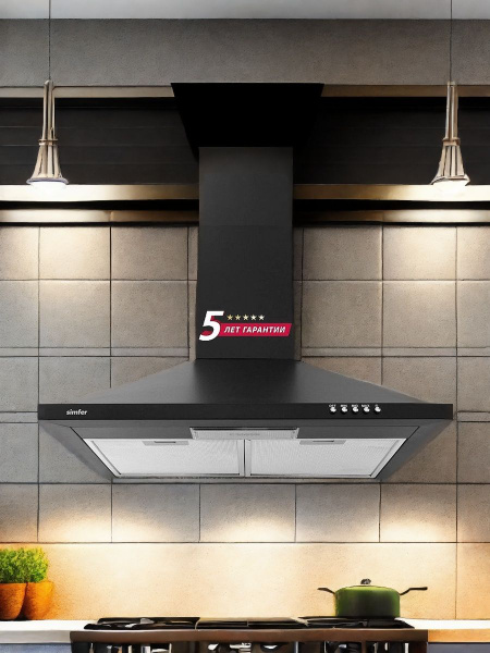 Вытяжка кухонная 60 см Simfer 8663SM, цвет черный, 3 скорости, 500м3, уровень шума 55дБ ...