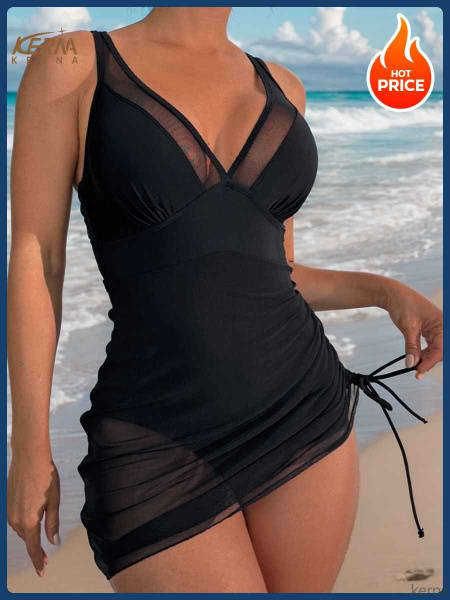 Купальник слитный Женский KERNA бикини черный, размер 50 Аквааэробика Средняя Китай Разрезы ...
