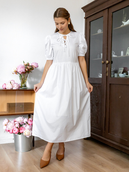 Платье Женский Cher-Neva белый матовый Вечерний/праздничный Короткий Хлопок, размер 42 Завязки ...