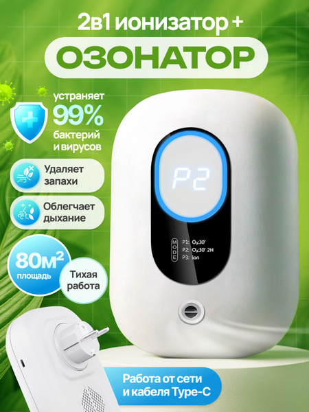 Озонатор и ионизатор воздуха 2в1 для дома и офиса очиститель воздуха от запахов бактерий и
