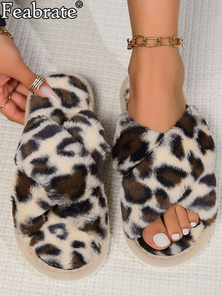 Тапочки Женский Feabrate, размер 42, 43 леопардовый Кружево Закрытый нос, Легкая модель Зима ...
