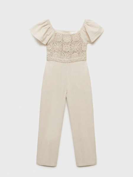 Комбинезон Девочки MANGO Kids, размер 152, рост 152 бежевый На любой сезон Хлопок, Лён купить c ...