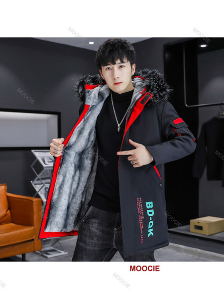 Парка Мужской MOOCIE Карманы красный Политекс, Флис, размер 58 Длинный Зима прямой Экопух Китай ...