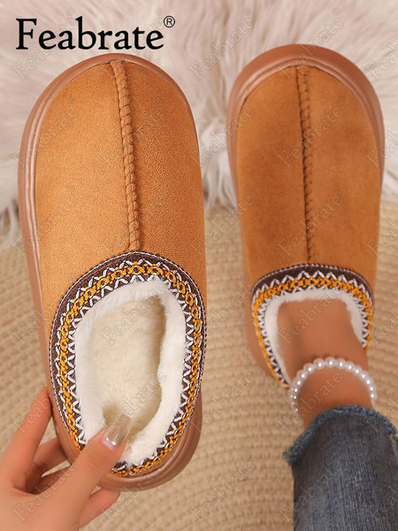 Тапочки Женский Feabrate, размер 36, 37 R (средняя) коричневый Круглый нос, Маломерит Зима ...