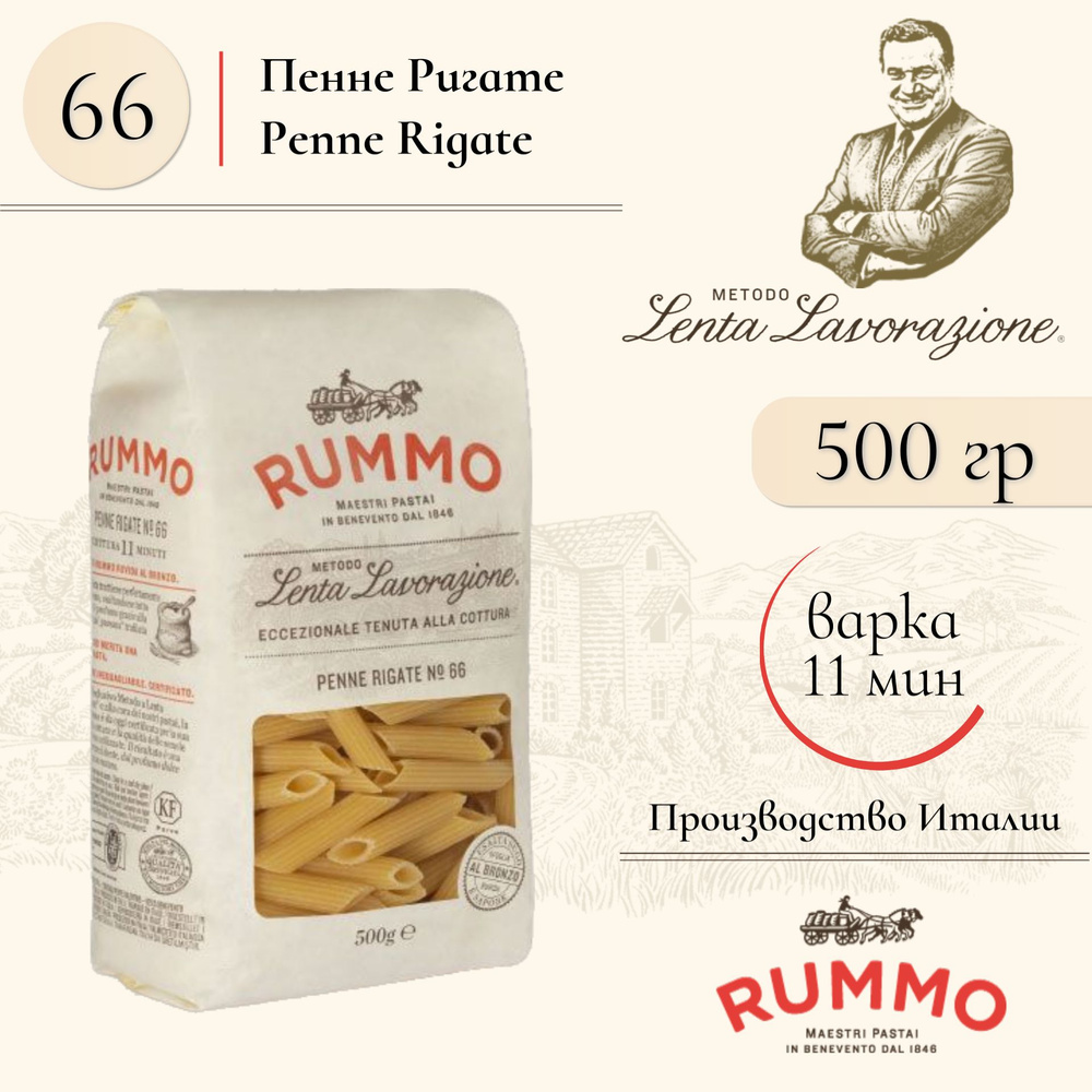 Макароны Пенне Ригате Rummo № 66 паста из твердых сортов пшеницы 500гр ...