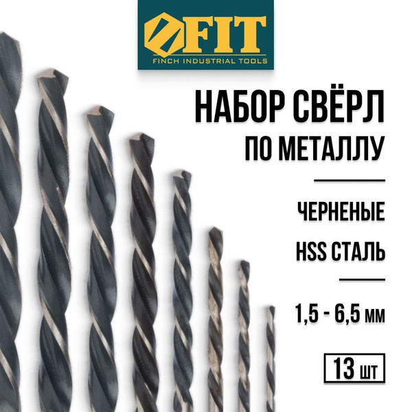 FIT Сверла по металлу 1,5-6,5 мм HSS черненые набор 13 шт. - купить с ...