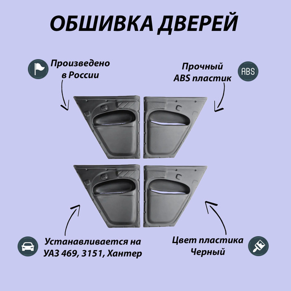 Обивка дверей на УАЗ 469, Хантер (4шт) АБС пластик/ обшивка, дверная ...