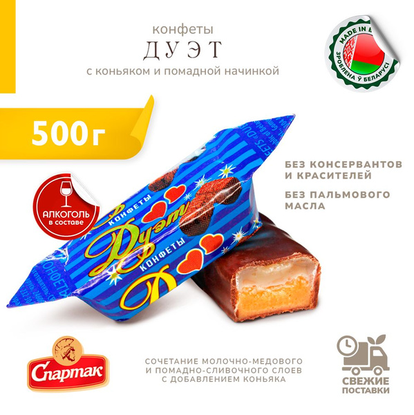 Конфеты с алкоголем Дуэт помадные с коньяком 500 г - купить с доставкой ...