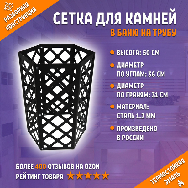 Сетка для камней в баню на трубу высота 50 см Квадрат из стали 1.2 мм ...
