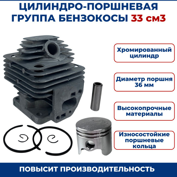 Цилиндро-поршневая группа для бензокосы, триммера 33 см3 - купить по ...