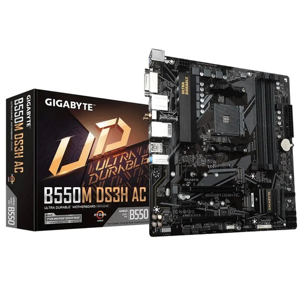 Материнская плата GIGABYTE B550M DS3H AC (AM4, AMD В550, 128 ГБ, PCIE 4 ...