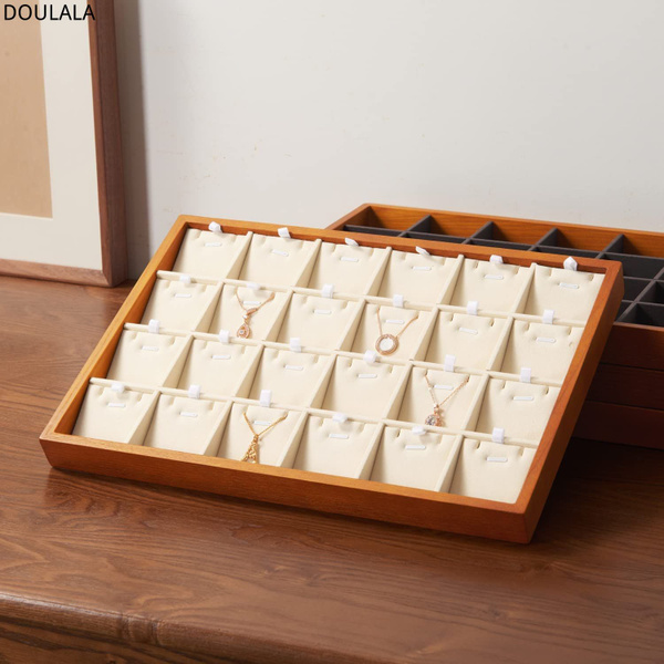 DOULALA Лоток Для Ювелирных Изделий С Деревянными Решетками, Витрина Для Ювелирных Ожерелий, 35 ...