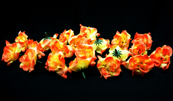 Цветы тканевые жёлто-оранжевые, головки розы, 100 штук - купить с ...