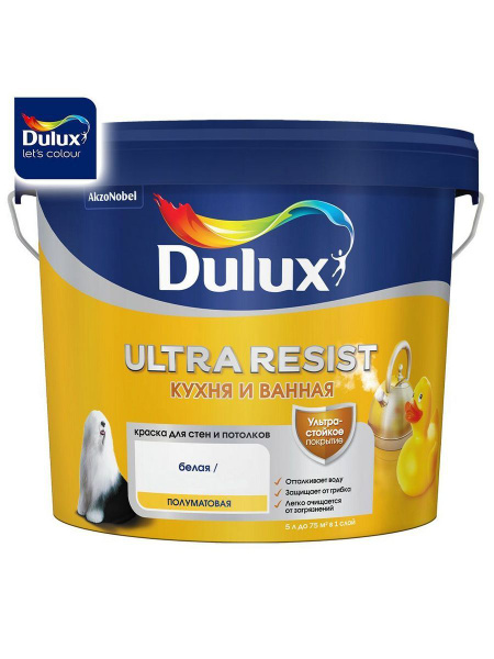 Краска DULUX для кухни и ванной Ultra Resist, Полуматовое покрытие ...